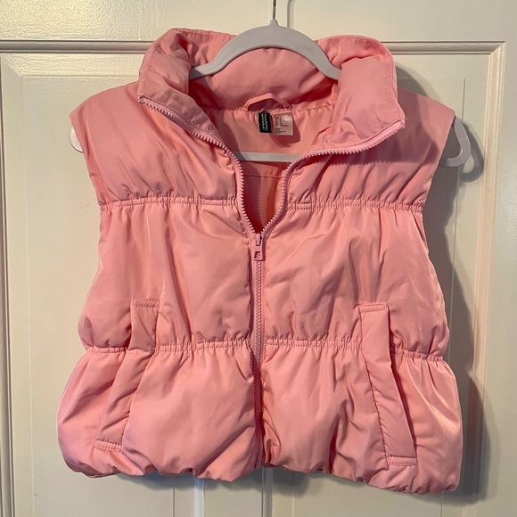 H&M | Jackets & Coats | Small Pink Hm Cropped Puffer Vest | Poshmark